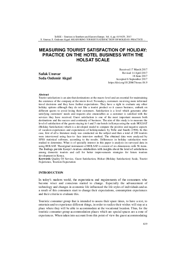 (PDF) Measuring Tourist Satisfaction of Holiday: Practice on the Hotel ...