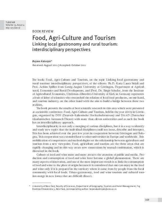 Pdf Book Review Food Agri Culture And Tourism Linking Local