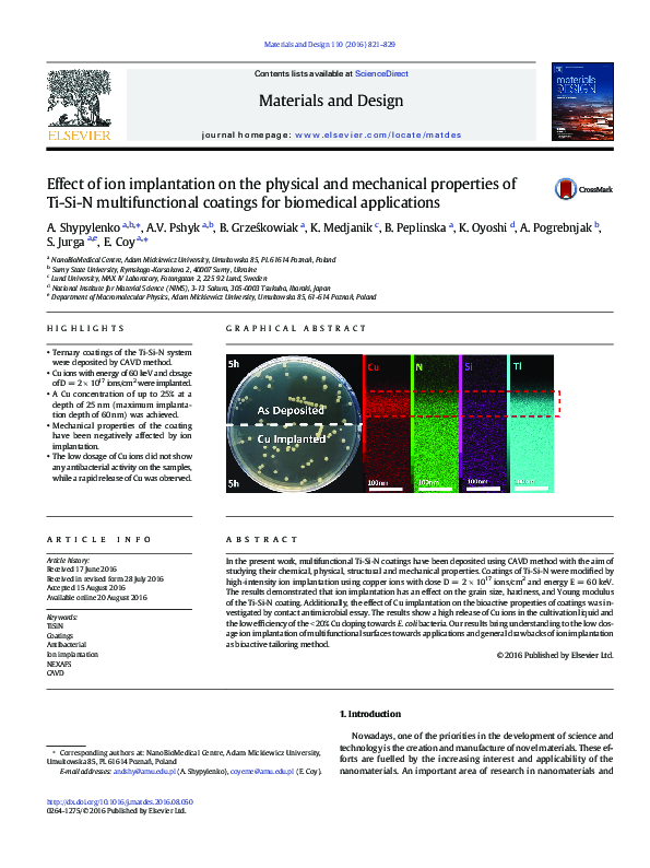 (PDF) Effect of ion implantation on the physical and mechanical properties of Ti-Si-N ...