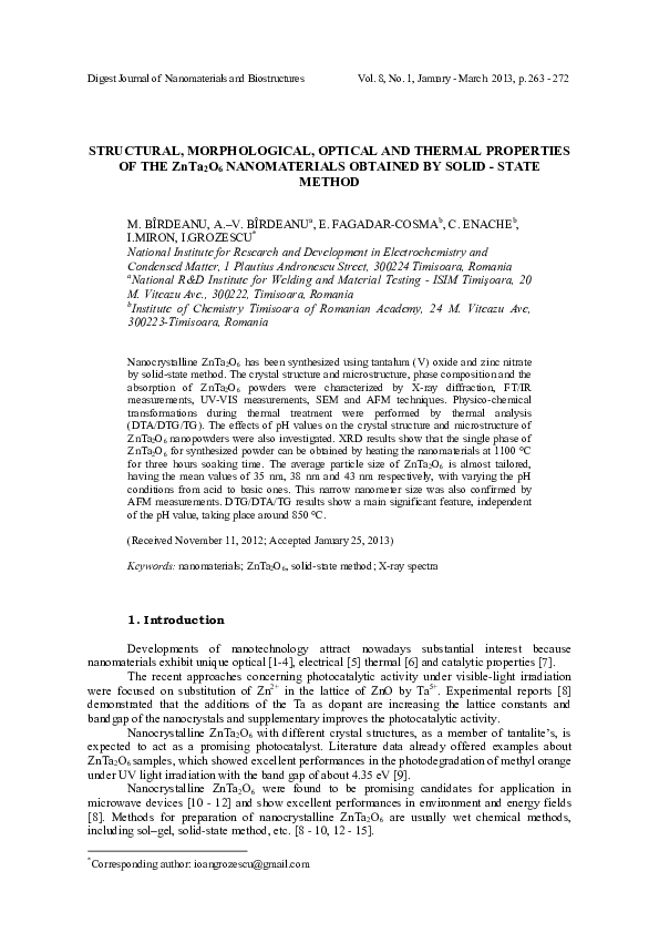 Pdf Structural Morphological Optical And Thermal Properties Of The