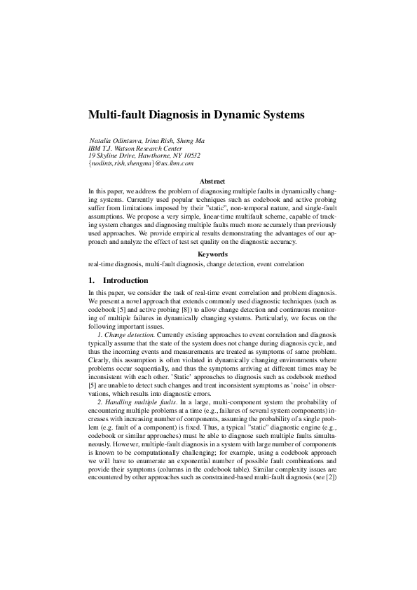 (PDF) Multi-fault diagnosis in dynamic systems