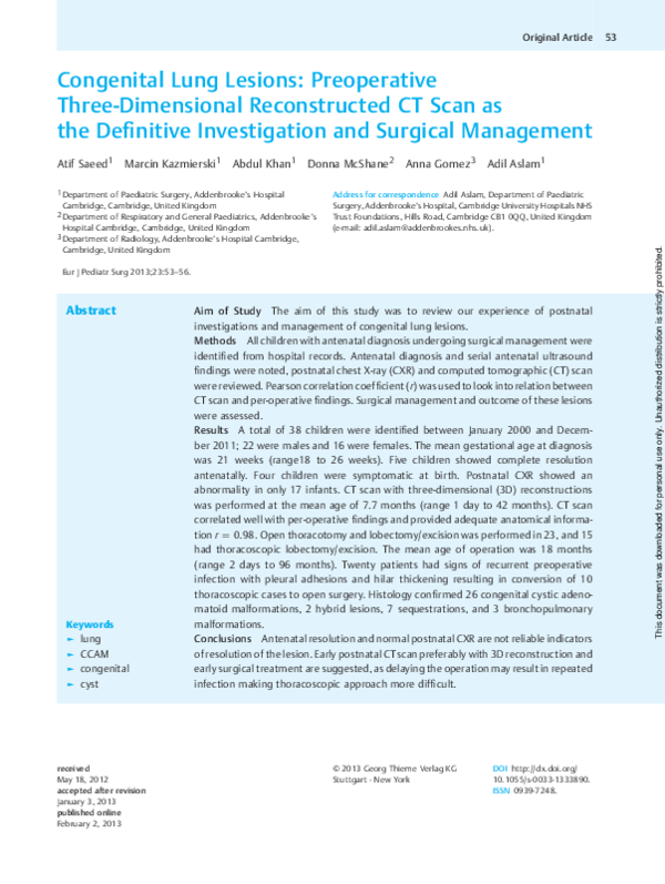 (PDF) Congenital Lung Lesions: Preoperative Three-Dimensional ...