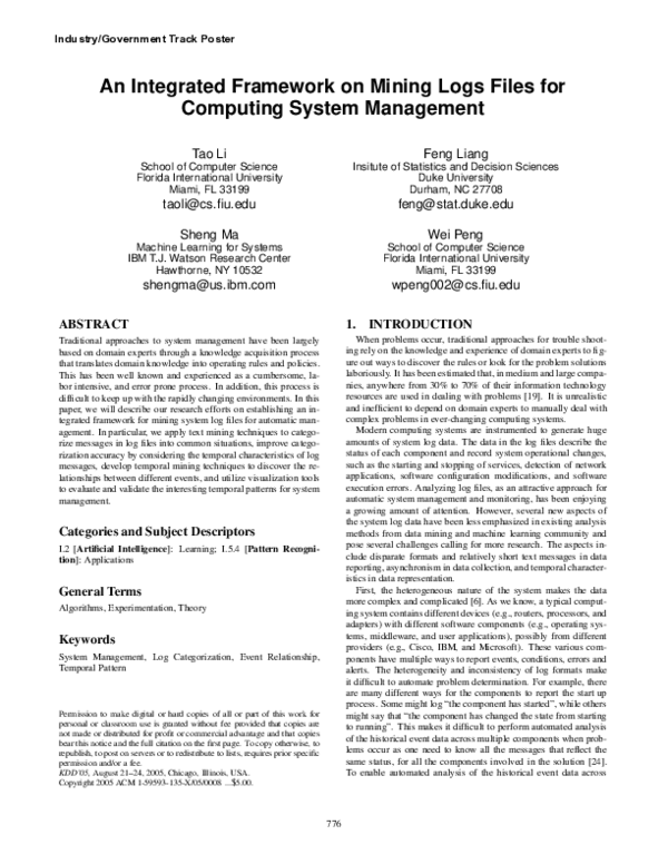 (PDF) An integrated framework on mining logs files for computing system management