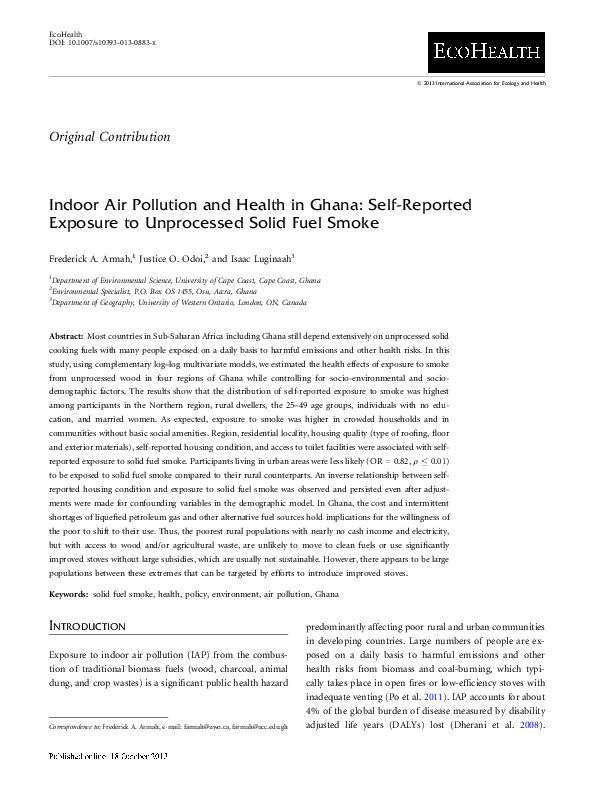 (PDF) Indoor Air Pollution and Health in Ghana: Self-Reported Exposure ...