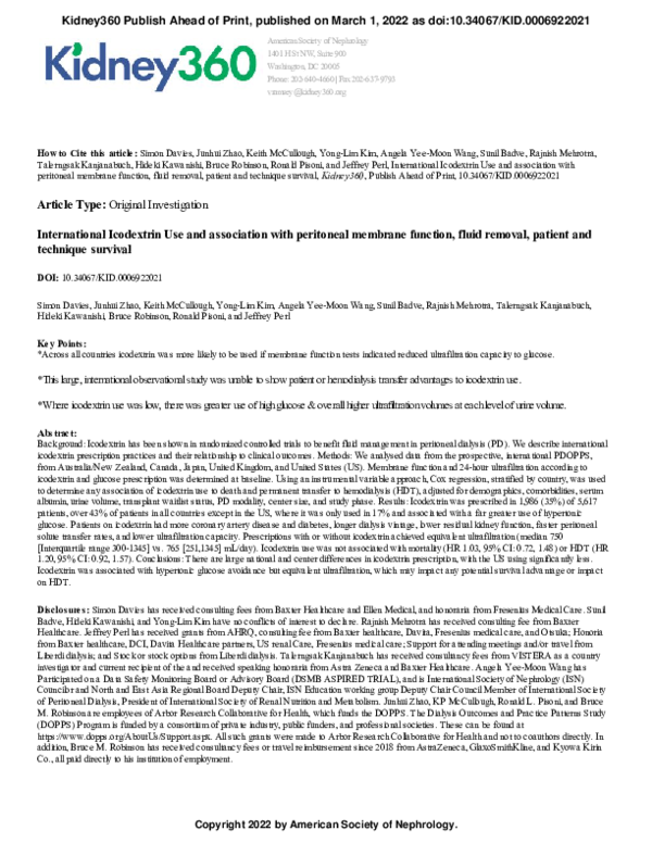 (PDF) International Icodextrin Use and association with peritoneal ...