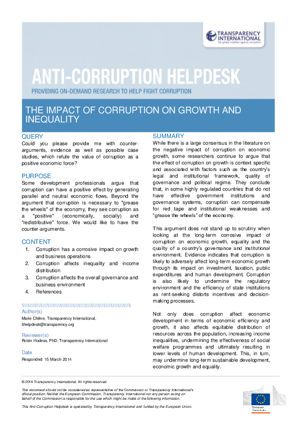 (PDF) The Impact of Corruption on Growth and Inequality