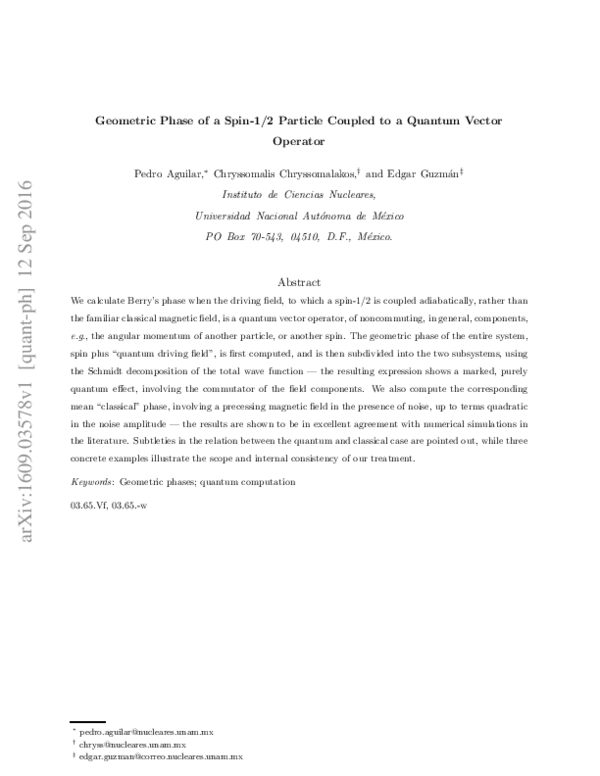 (PDF) Geometric phase of a spin-1 2 particle coupled to a quantum ...