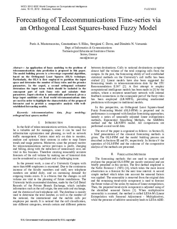 (PDF) Forecasting of telecommunications time-series via an Orthogonal ...