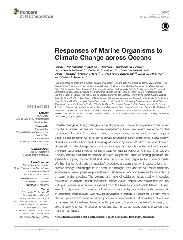 (PDF) Responses of Marine Organisms to Climate Change across Oceans