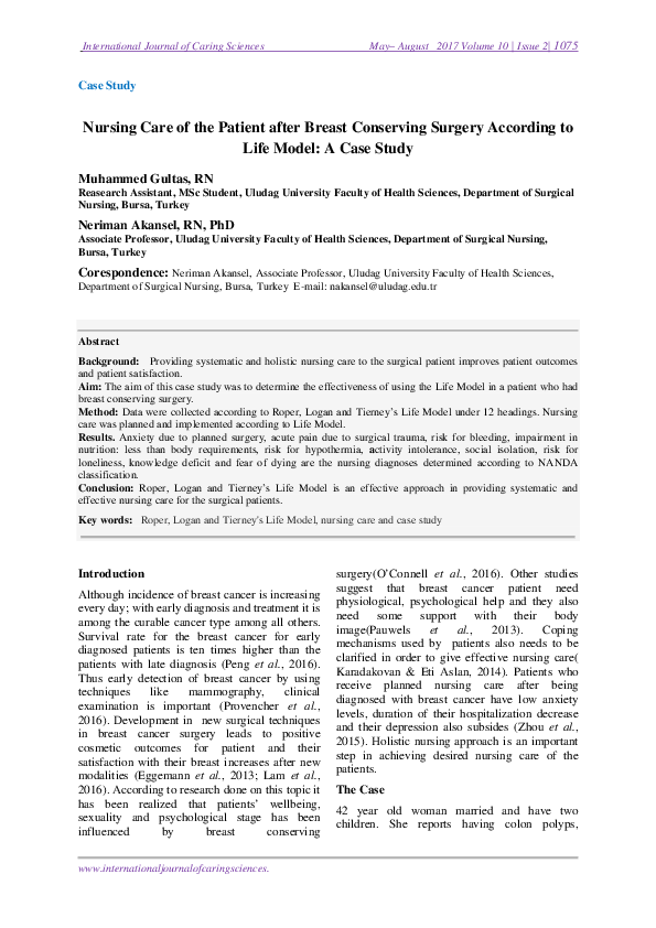(PDF) Case Study Nursing Care of the Patient after Breast Conserving ...