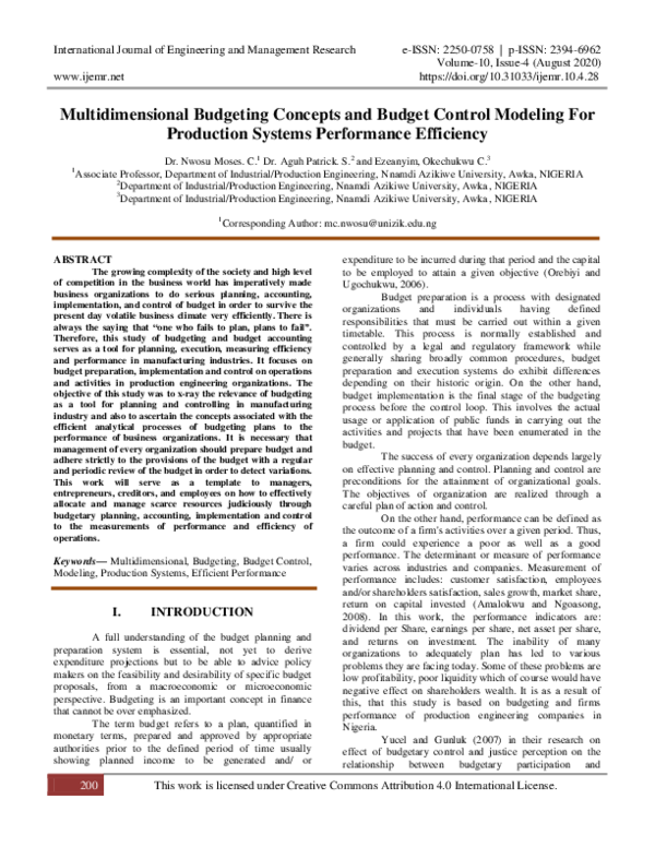(PDF) Multidimensional Budgeting Concepts and Budget Control Modeling For Production Systems ...