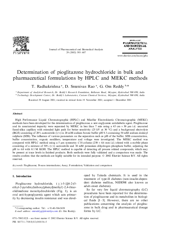 (PDF) Determination of pioglitazone hydrochloride in bulk and ...