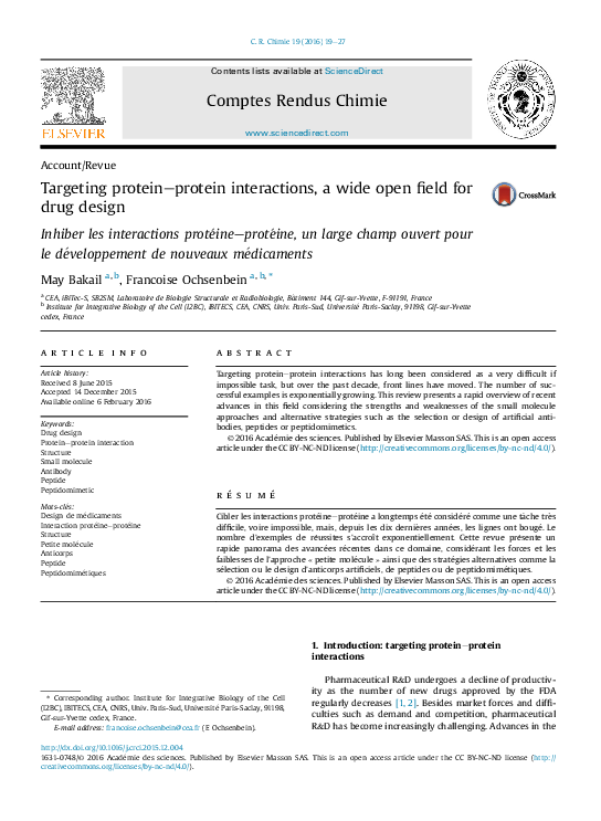 (PDF) Targeting protein–protein interactions, a wide open field for ...