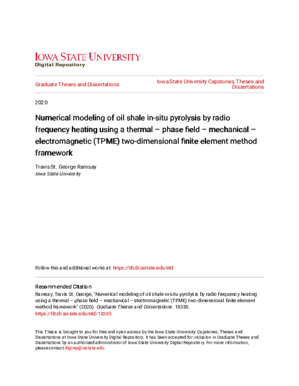 (PDF) Numerical modeling of oil shale in-situ pyrolysis by radio ...