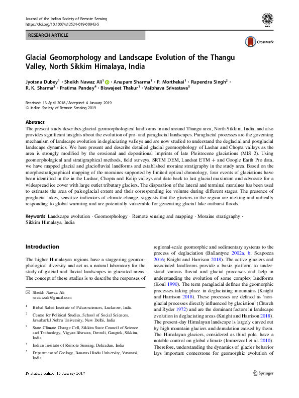 (PDF) Glacial Geomorphology and Landscape Evolution of the Thangu ...