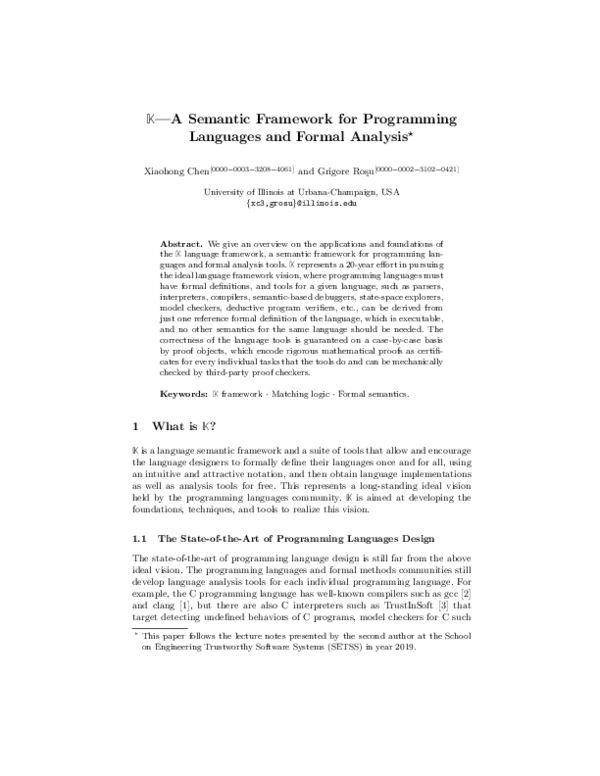 Pdf Mathbb K —a Semantic Framework For Programming Languages