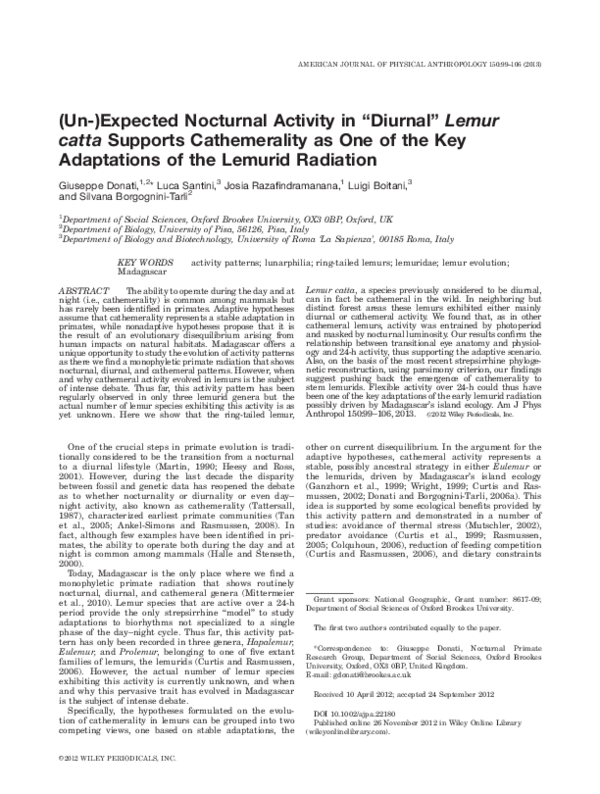 (PDF) (Un-)expected nocturnal activity in “Diurnal”Lemur cattasupports ...