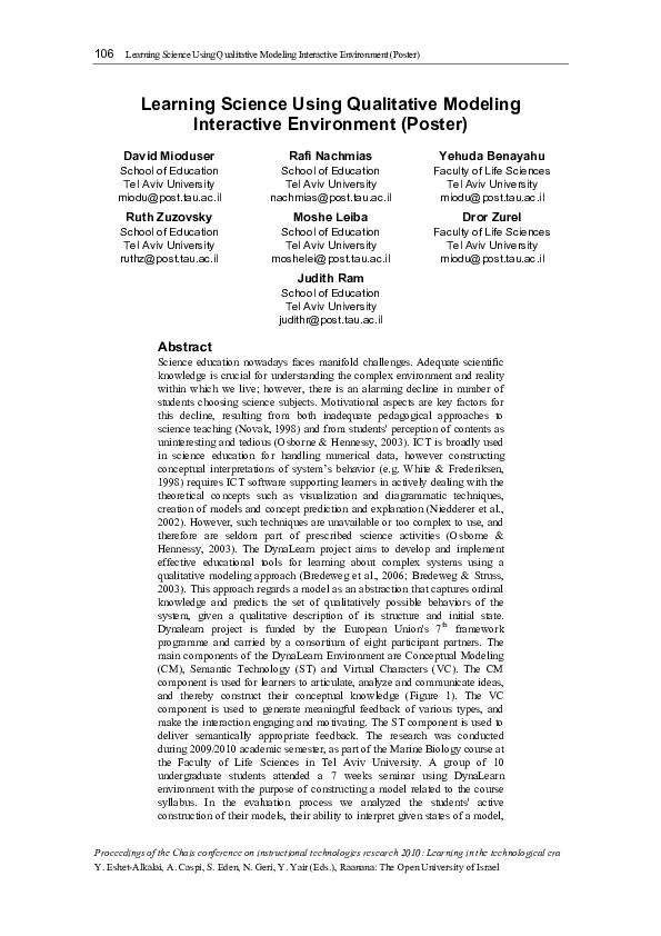 (PDF) Learning Science Using Qualitative Modeling Interactive Environment (Poster) | Y. Benayahu ...