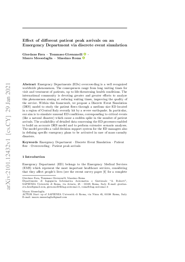 Pdf Effect Of Different Patient Peak Arrivals On An Emergency Department Via Discrete Event