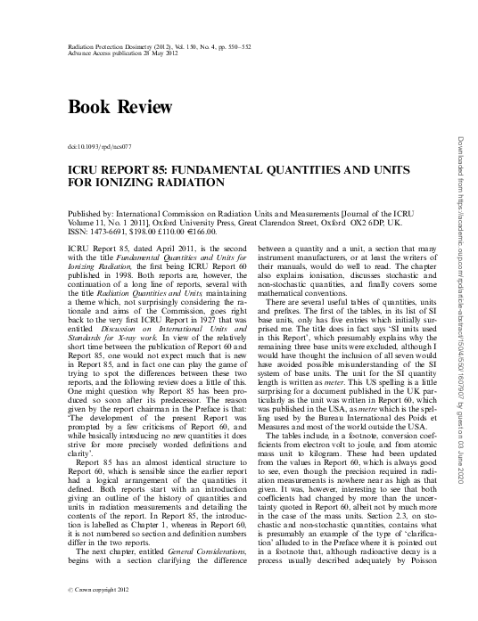 (PDF) ICRU report 85: fundamental quantities and units for ionizing ...