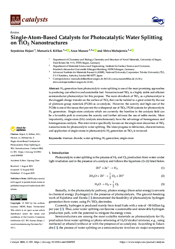 Pdf Single Atom Based Catalysts For Photocatalytic Water Splitting On