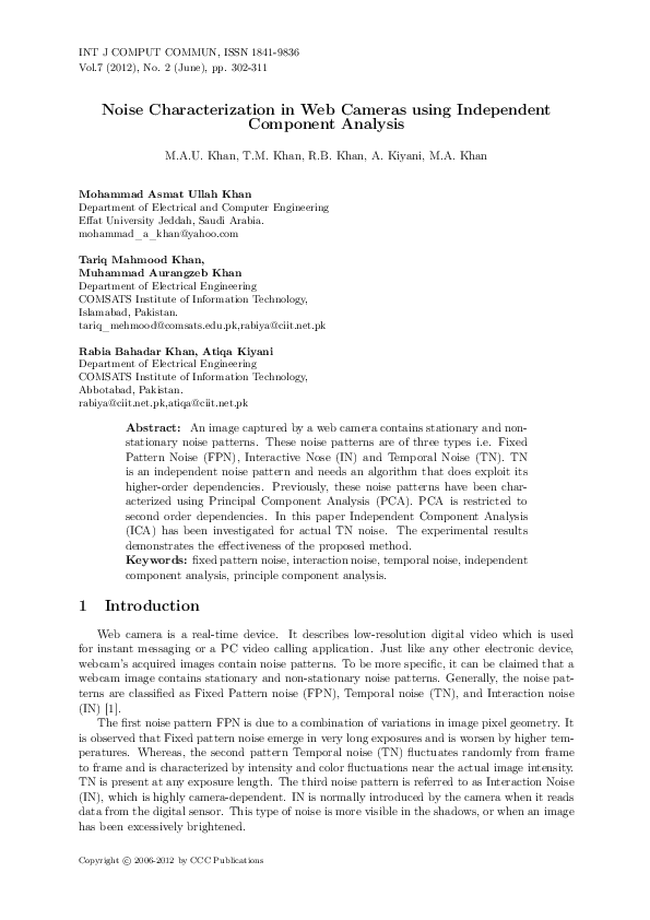 (PDF) Noise Characterization in Web Cameras using Independent Component Analysis