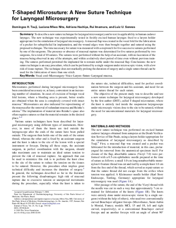 (PDF) T-Shaped Microsuture: A New Suture Technique for Laryngeal ...