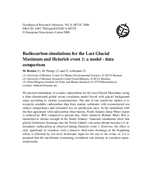 (PDF) Radiocarbon simulations for the Last Glacial Maximum and Heinrich ...