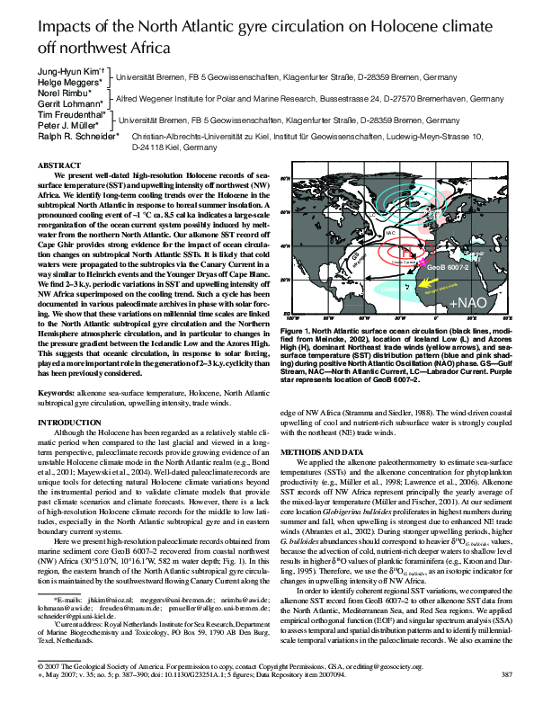 (PDF) Impacts of the North Atlantic gyre circulation on Holocene ...