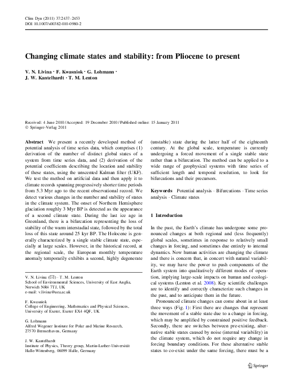 (PDF) Changing climate states and stability: from Pliocene to present