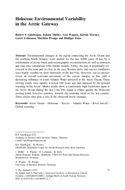 (PDF) Holocene Environmental Variability in the Arctic Gateway
