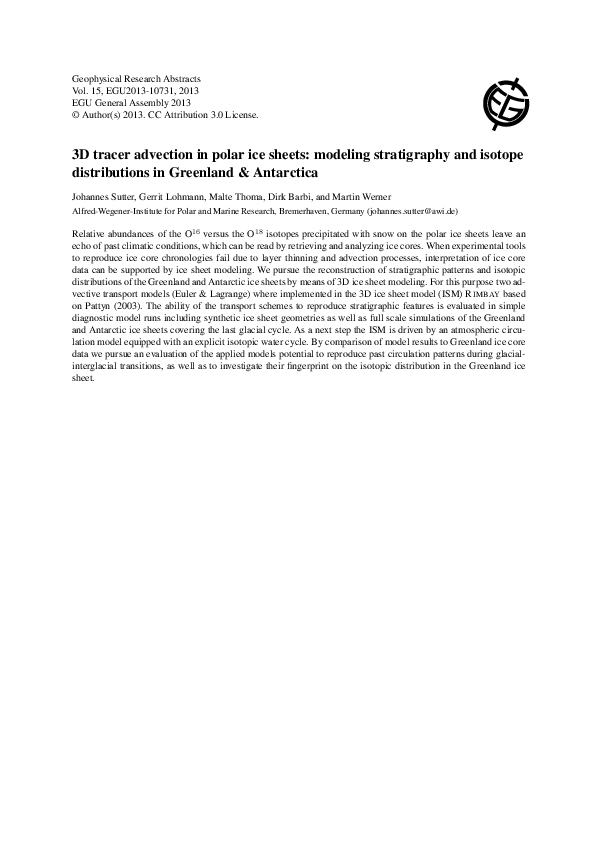 (PDF) 3D tracer advection in polar ice sheets: modeling stratigraphy ...