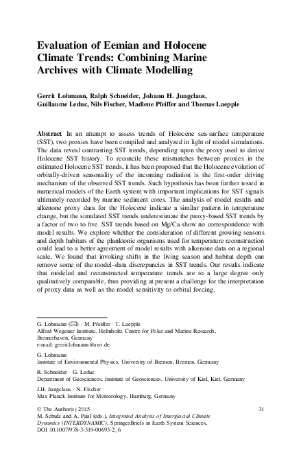 (PDF) Evaluation of Eemian and Holocene Climate Trends: Combining ...