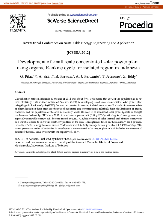 (PDF) Development of Small Scale Concentrated Solar Power Plant Using ...