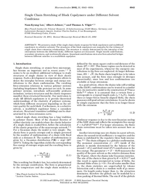 (PDF) Single Chain Stretching of Block Copolymers under Different Solvent Conditions