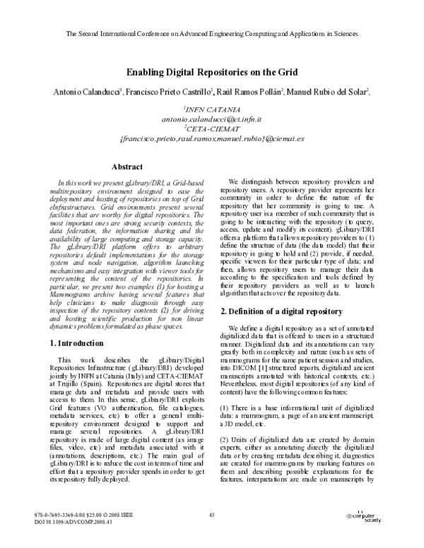 (PDF) Enabling Digital Repositories on the Grid