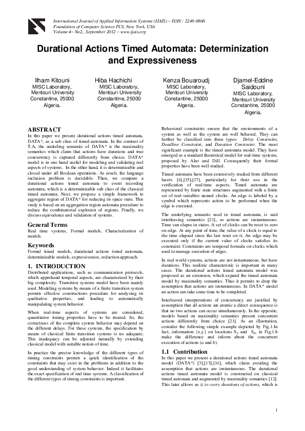 (PDF) Durational Actions Timed Automata: Determinization and Expressiveness