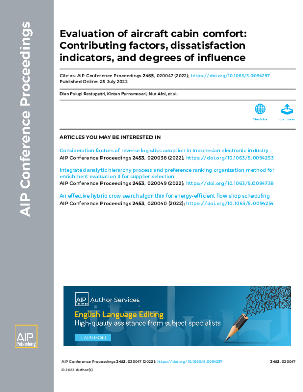 (PDF) Evaluation of aircraft cabin comfort: Contributing factors ...