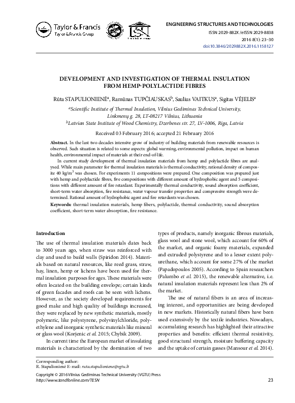 (PDF) Development and Investigation of Thermal Insulation from Hemp ...