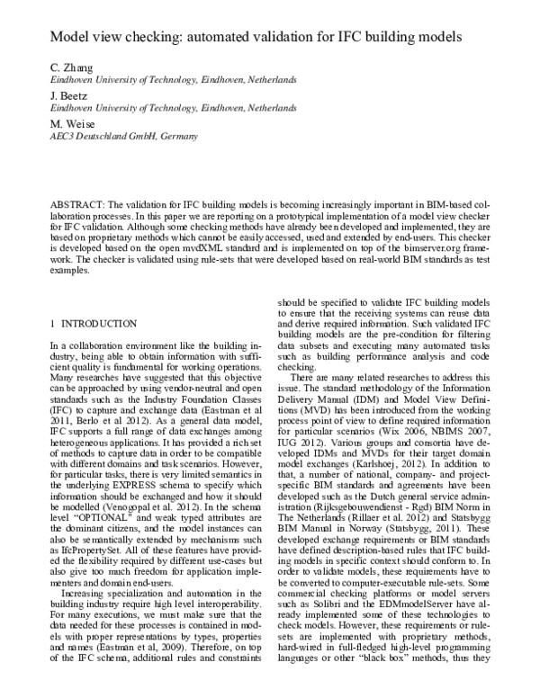 Pdf Model View Checking Automated Validation For Ifc Building Models Chi Zhang 