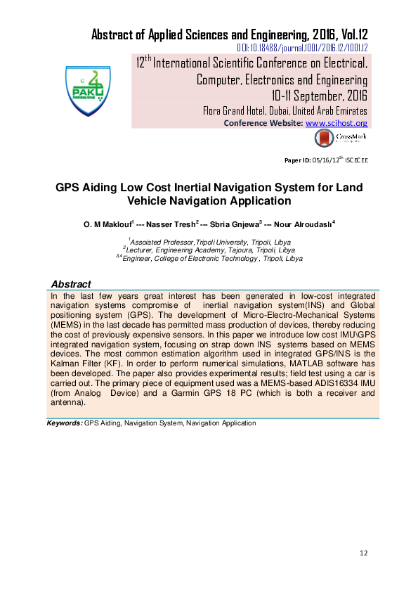 Pdf Gps Aiding Low Cost Inertial Navigation System For Land Vehicle Navigation Application