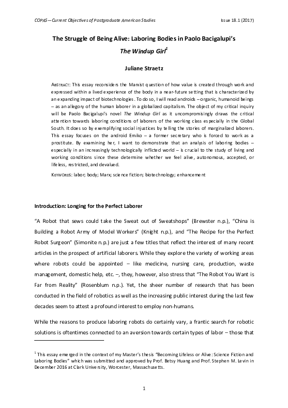 (PDF) The struggle of being alive : laboring bodies in Paolo Bacigalupi ...