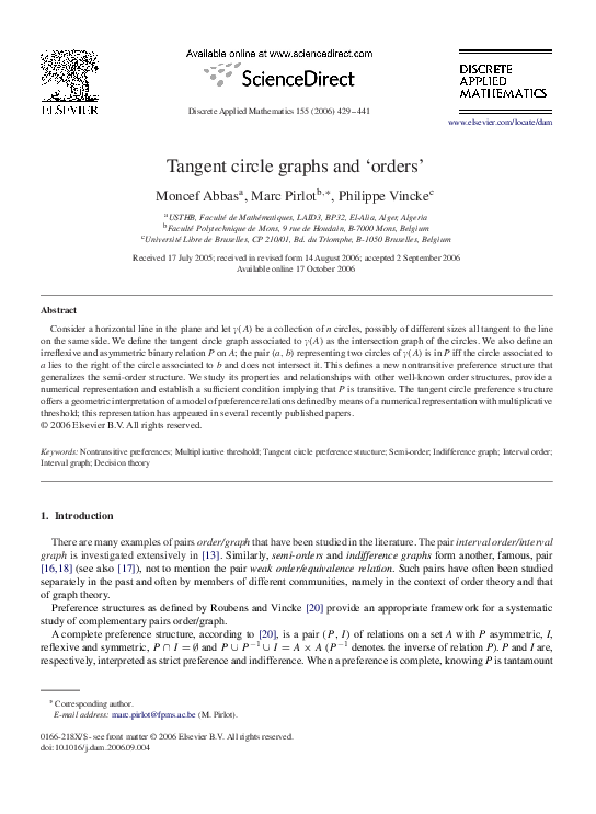 (PDF) Tangent circle graphs and ‘orders’
