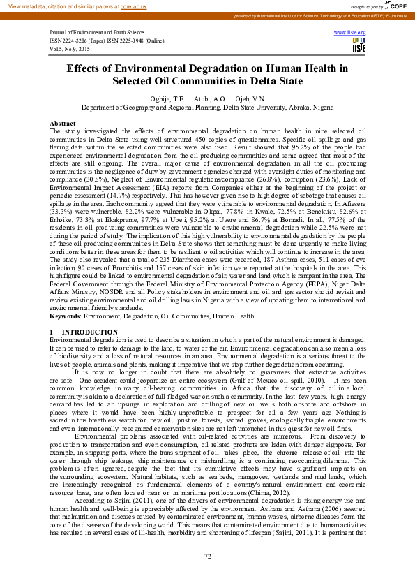 (PDF) Effects of Environmental Degradation on Human Health