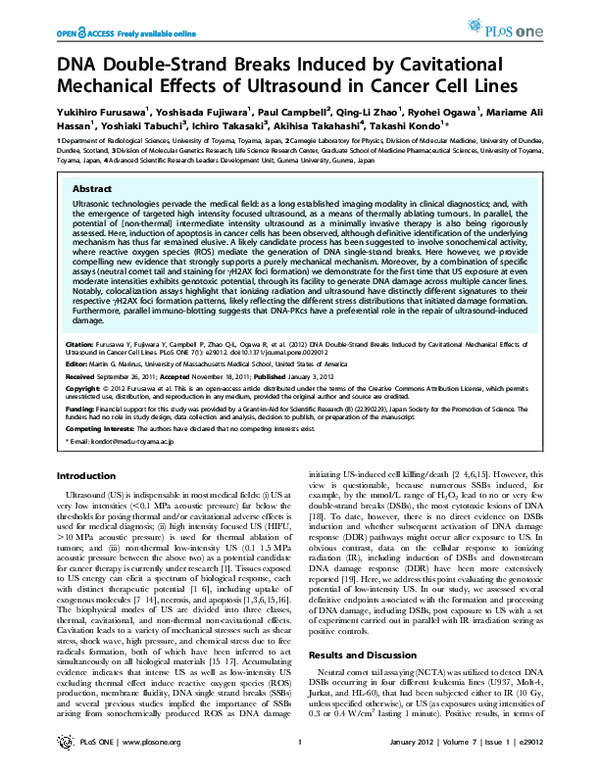 (PDF) Ultrasound-Induced DNA Breaks in Cancer Cells