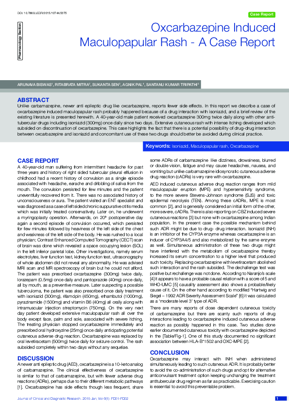 (PDF) Oxcarbazepine induced maculopapular rash - a case report