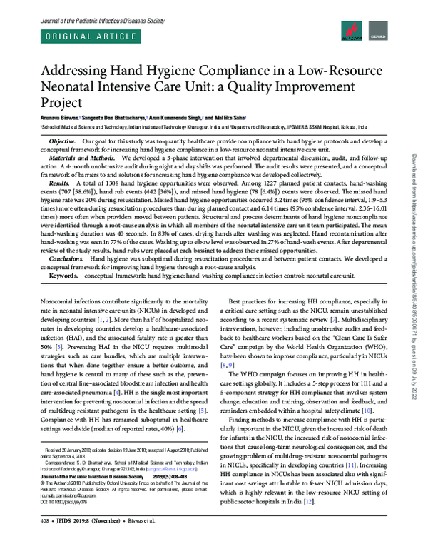 (PDF) Addressing Hand Hygiene Compliance in a Low-Resource Neonatal ...