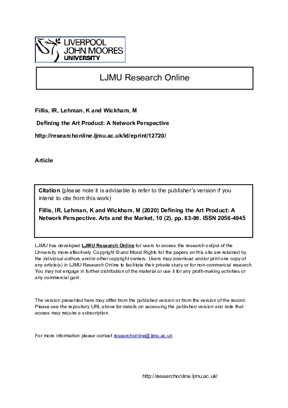 (PDF) Defining the art product: a network perspective