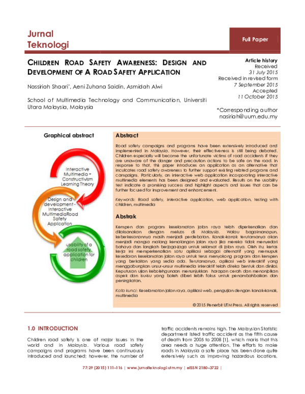 (PDF) Children Road Safety Awareness: Design and Development of a Road ...