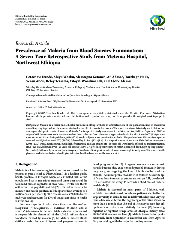 (PDF) Prevalence of malaria from blood smears examination: a seven-year ...